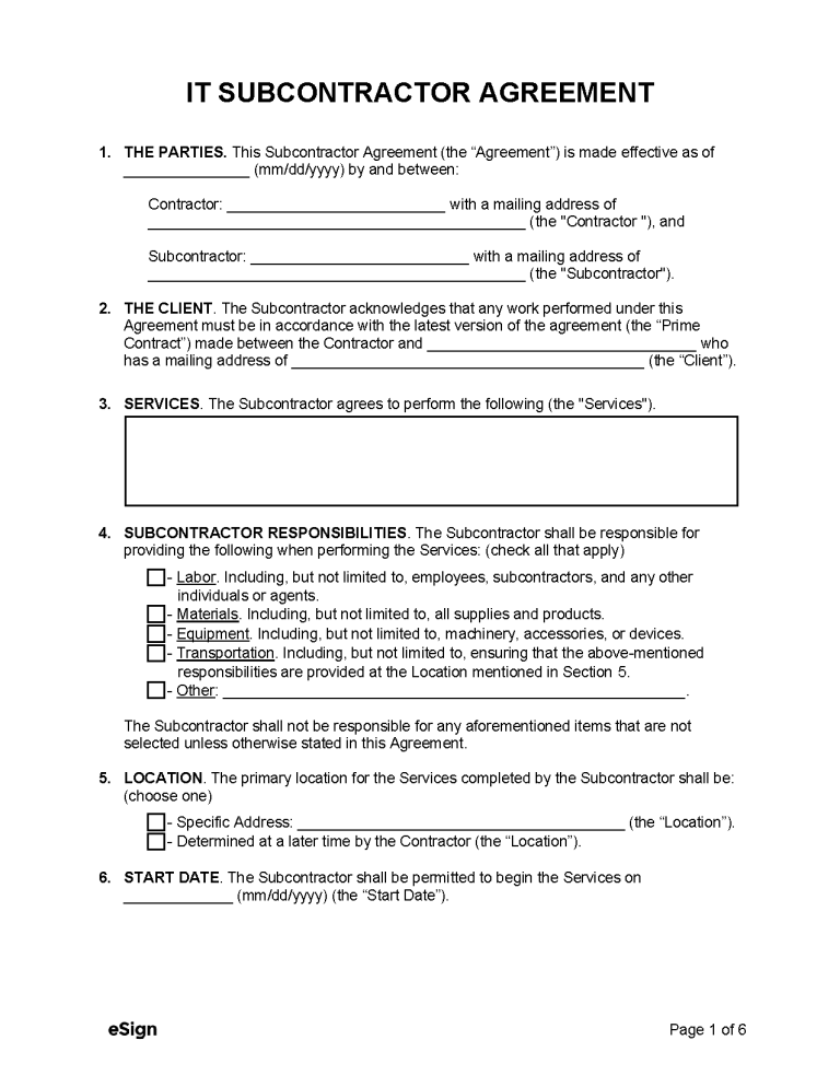 Free Information Technology (IT) Subcontractor Agreement | PDF | Word