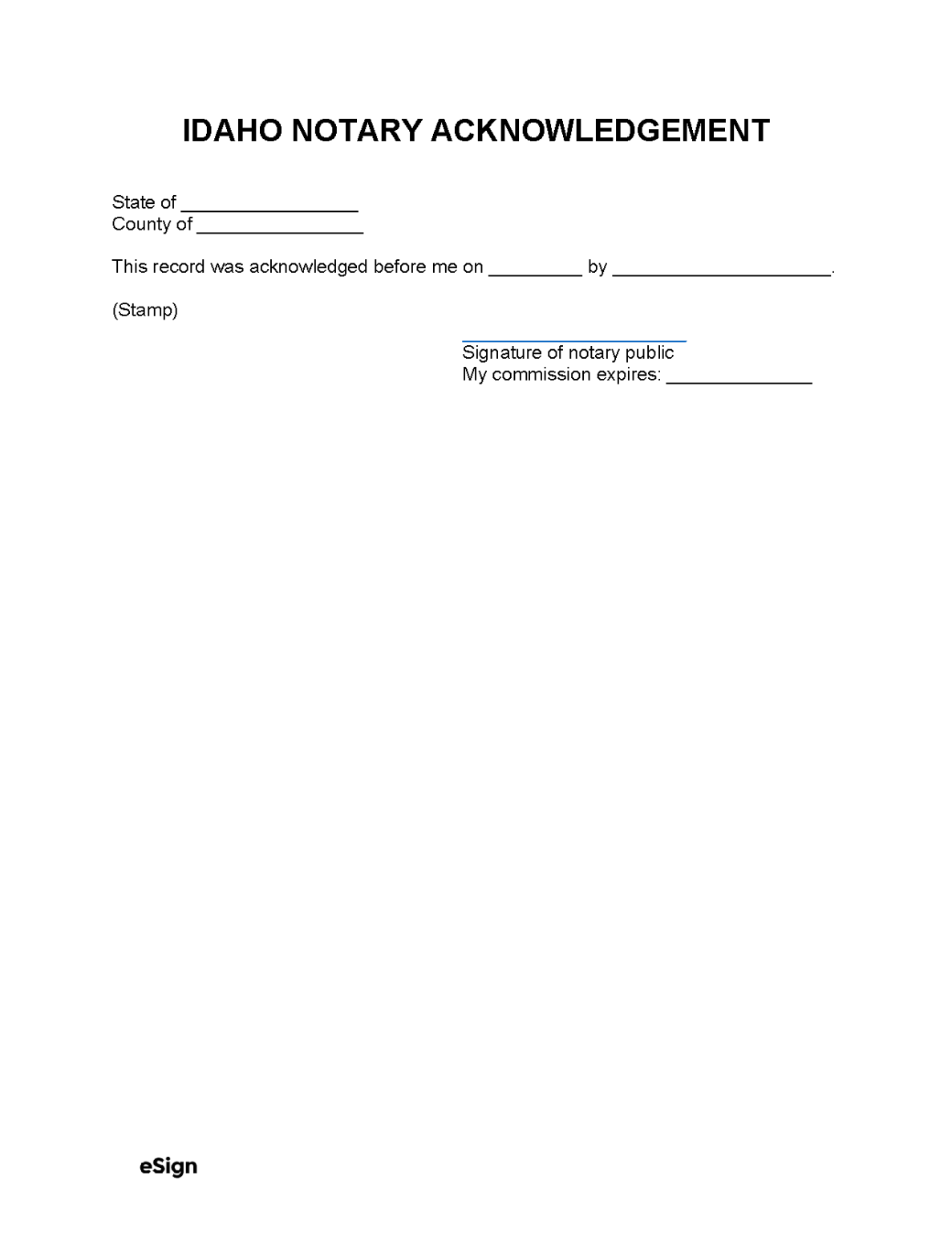 Free Idaho Notary Acknowledgment Form | PDF | Word