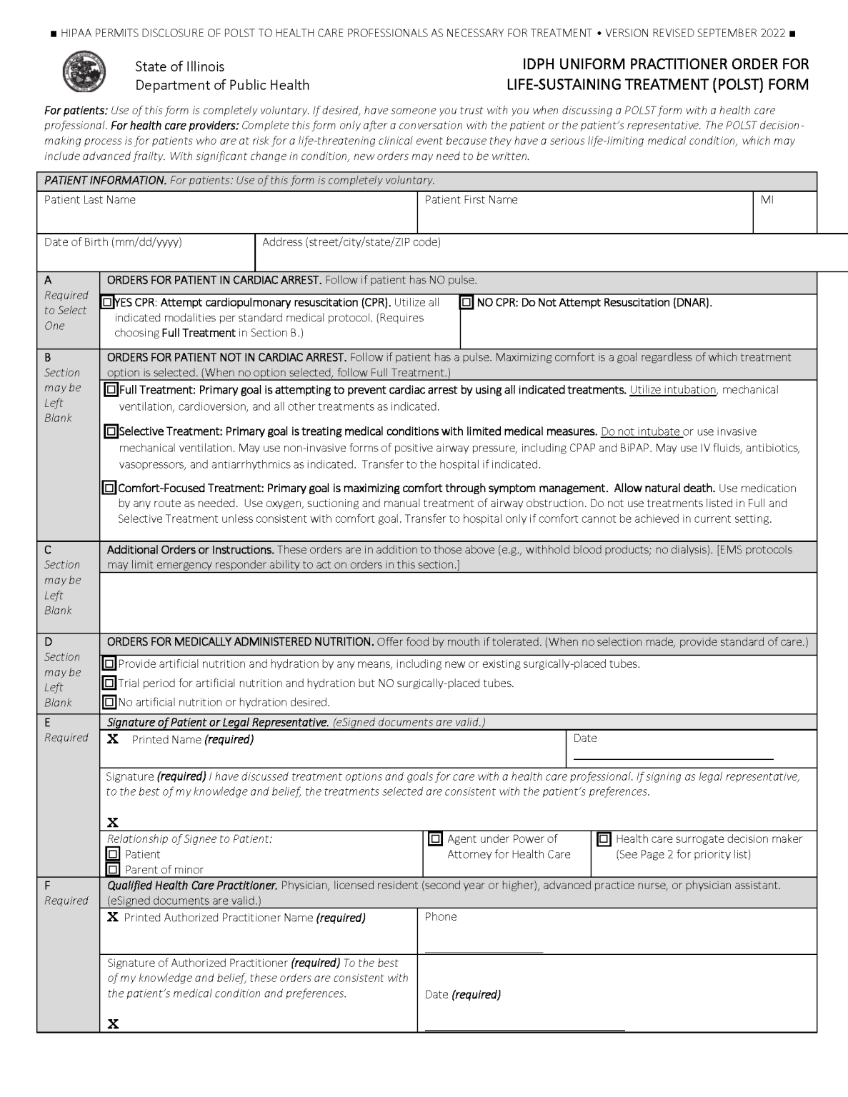 Free Illinois Do Not Resuscitate (DNR) Form | PDF