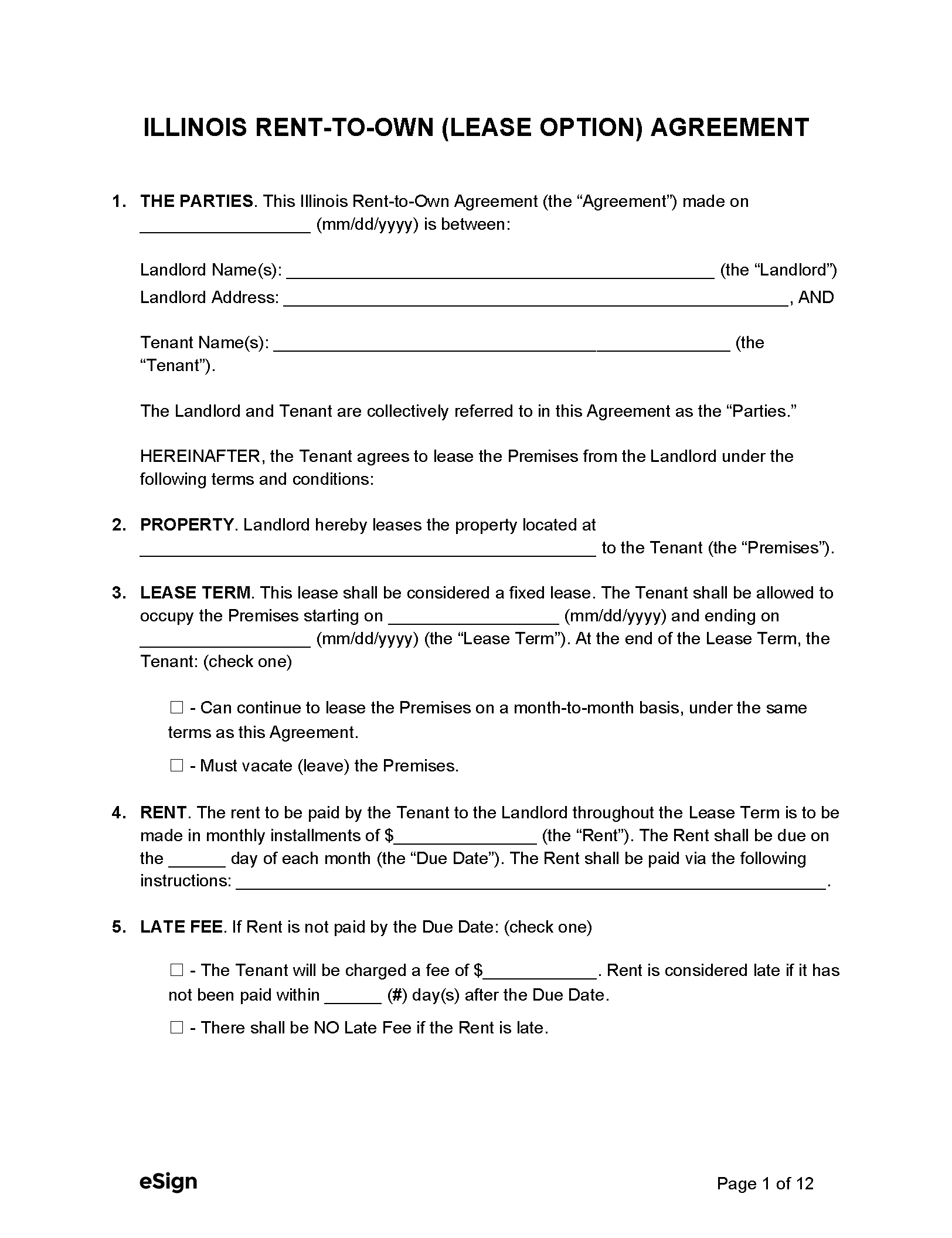 Free Illinois Rental Lease Agreement Templates 6 PDF