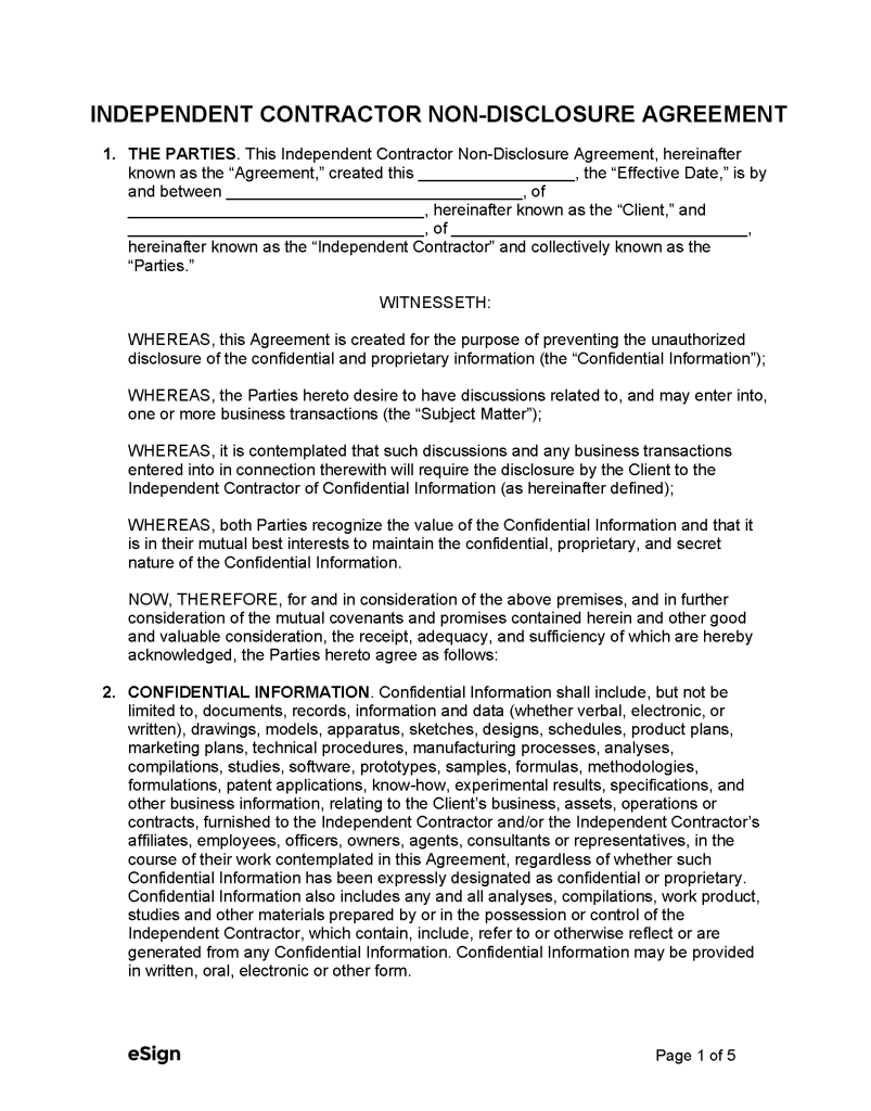 Free 1-Page (Simple) Independent Contractor Agreement Template | PDF | Word