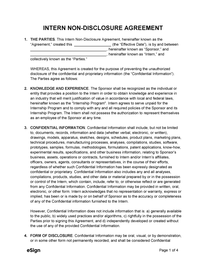 Free Intern Non-Disclosure Agreement (NDA) | PDF | Word