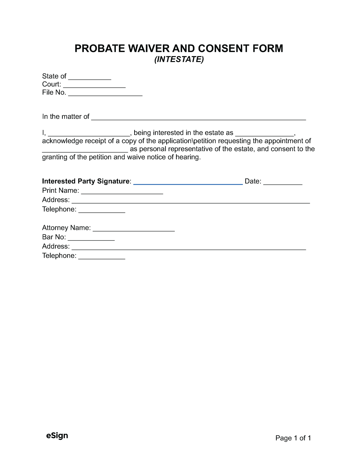 Free Probate Waiver and Consent Form | PDF | Word