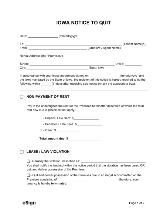 Free Iowa Eviction Notice Templates (5) | PDF | Word