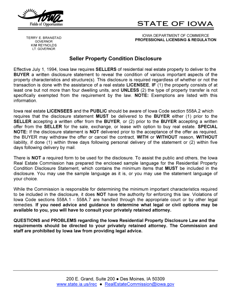 Free Iowa Property Disclosure Statement | PDF