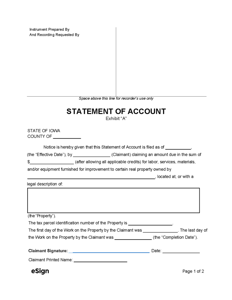 Free Iowa Mechanic’s Lien Form | PDF