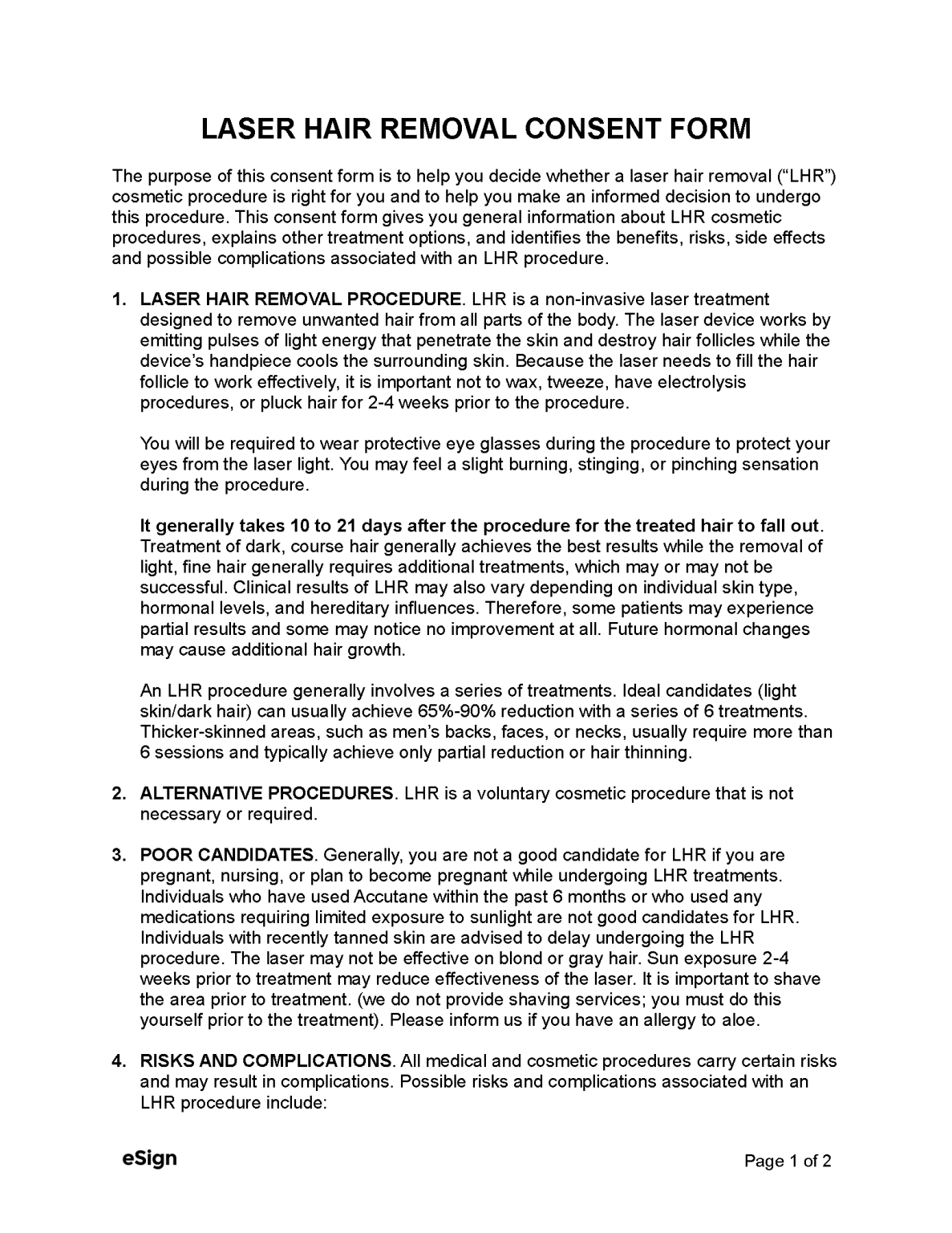Free Laser Hair Removal Consent Form | PDF | Word