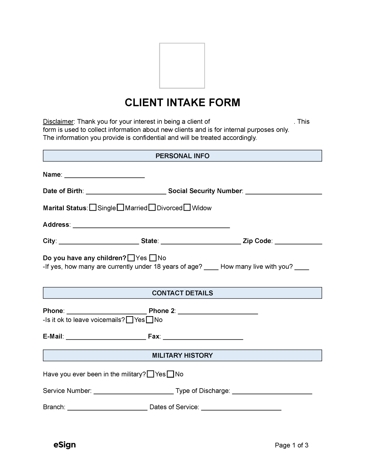 Free Attorney (Law Firm) Client Intake Form | PDF | Word