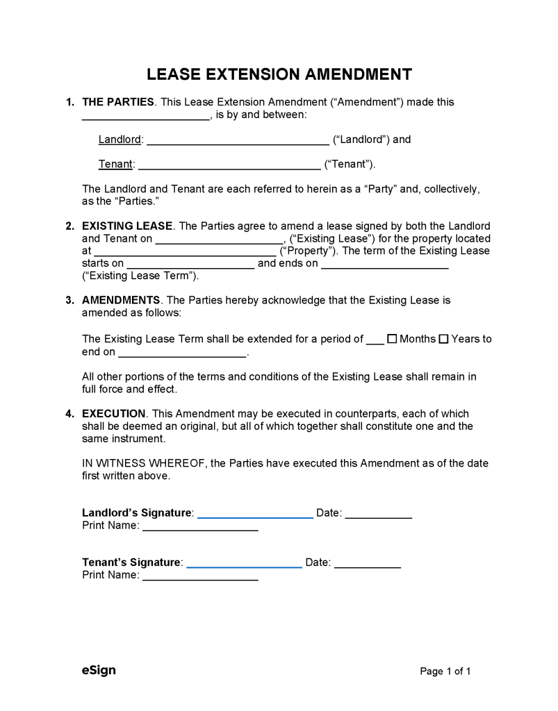 Free Lease Extension Amendment Form | PDF | Word