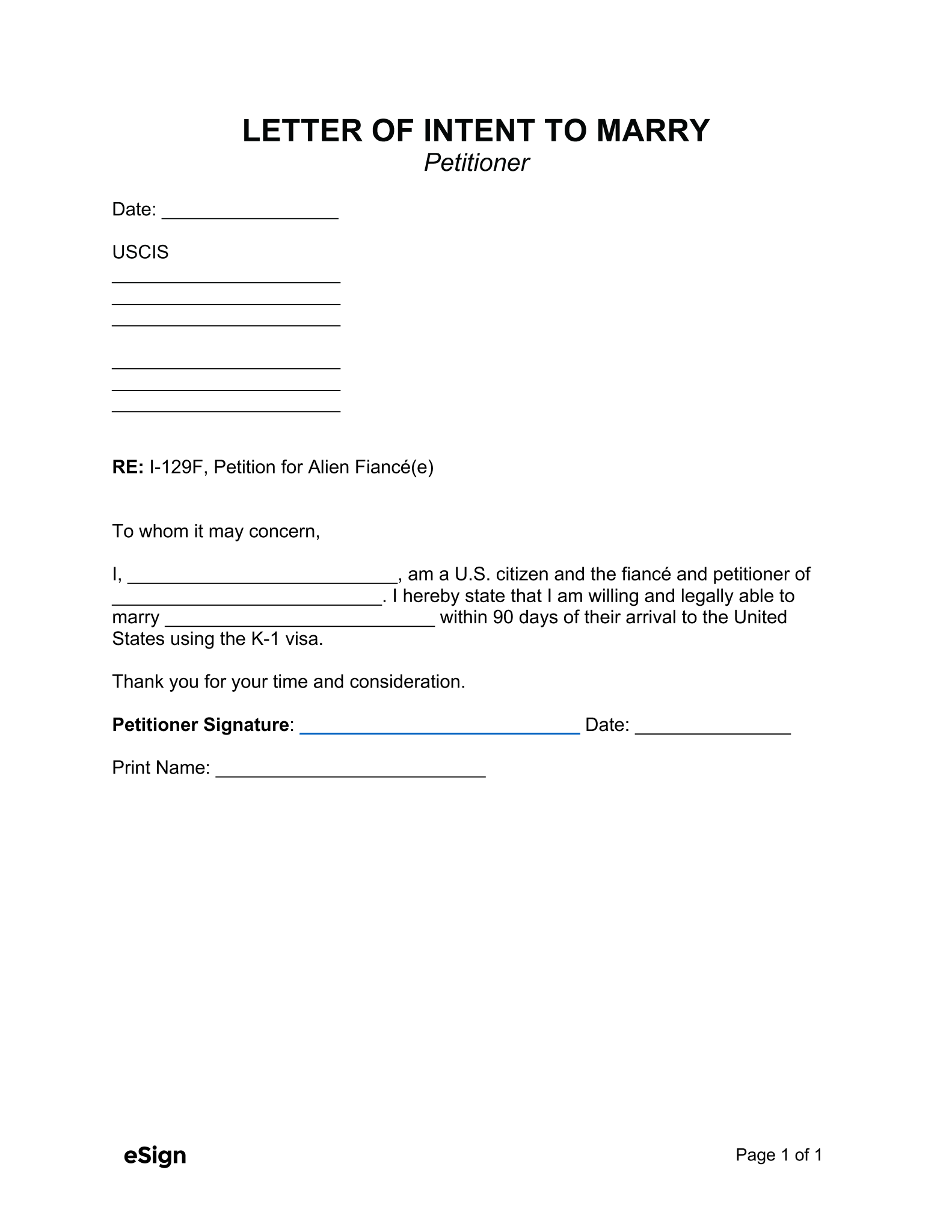 Free Letter of Intent to Marry (within 90 Days) | PDF | Word