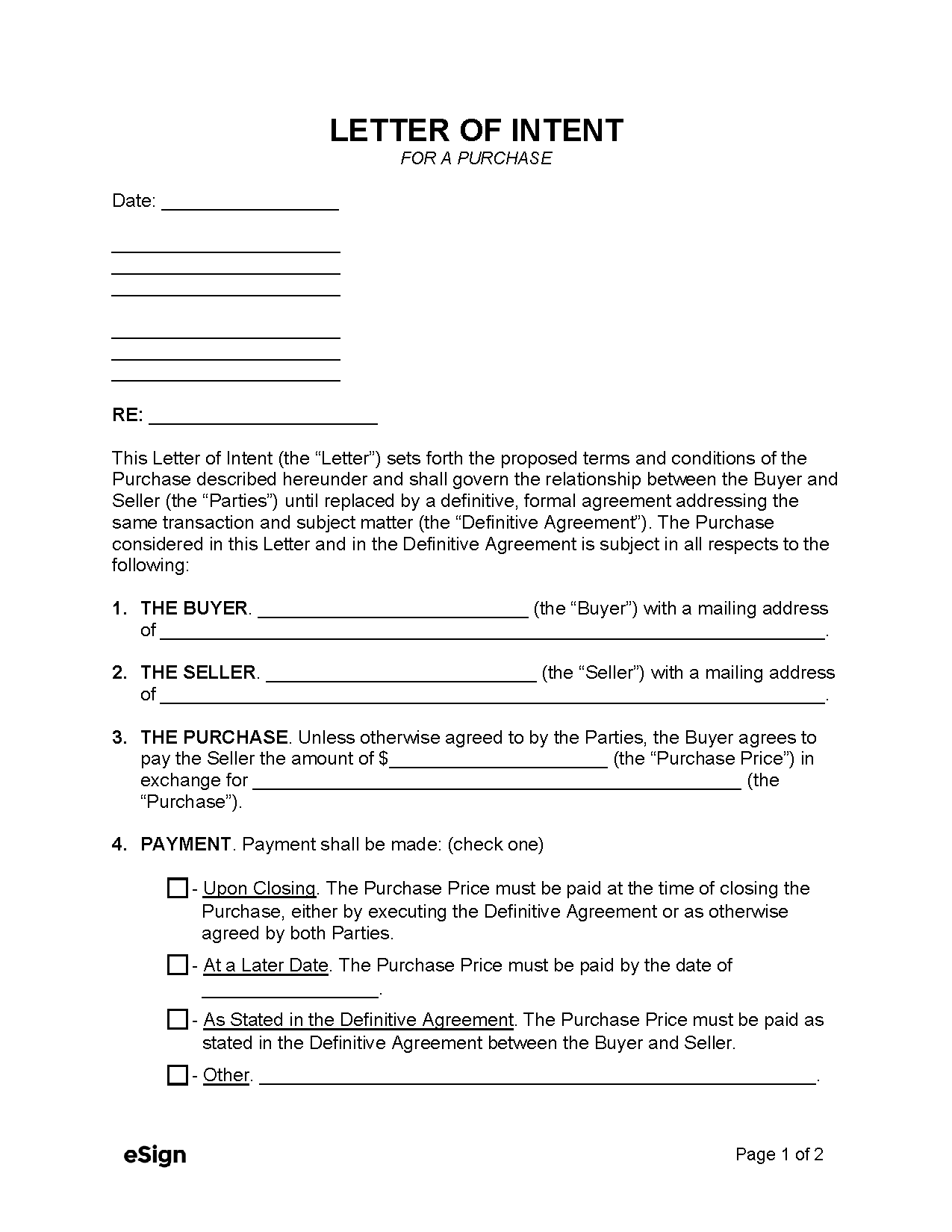 Letter Of Intent Vs Purchase Order Infoupdate