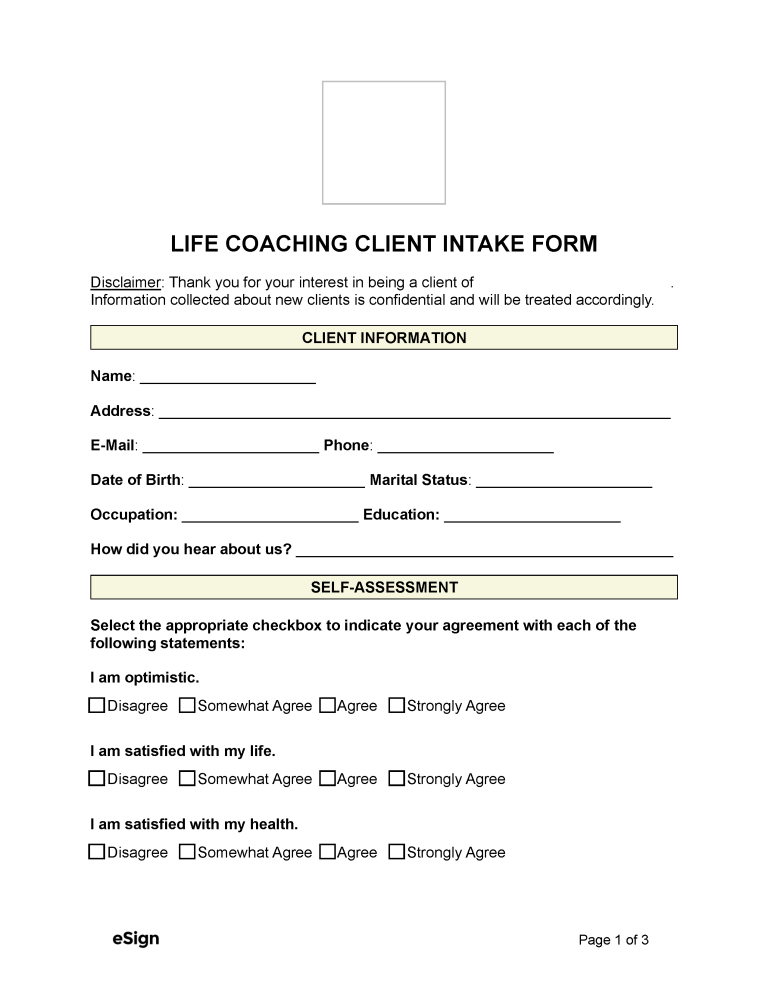 Free Life Coaching Client Intake Form | PDF | Word