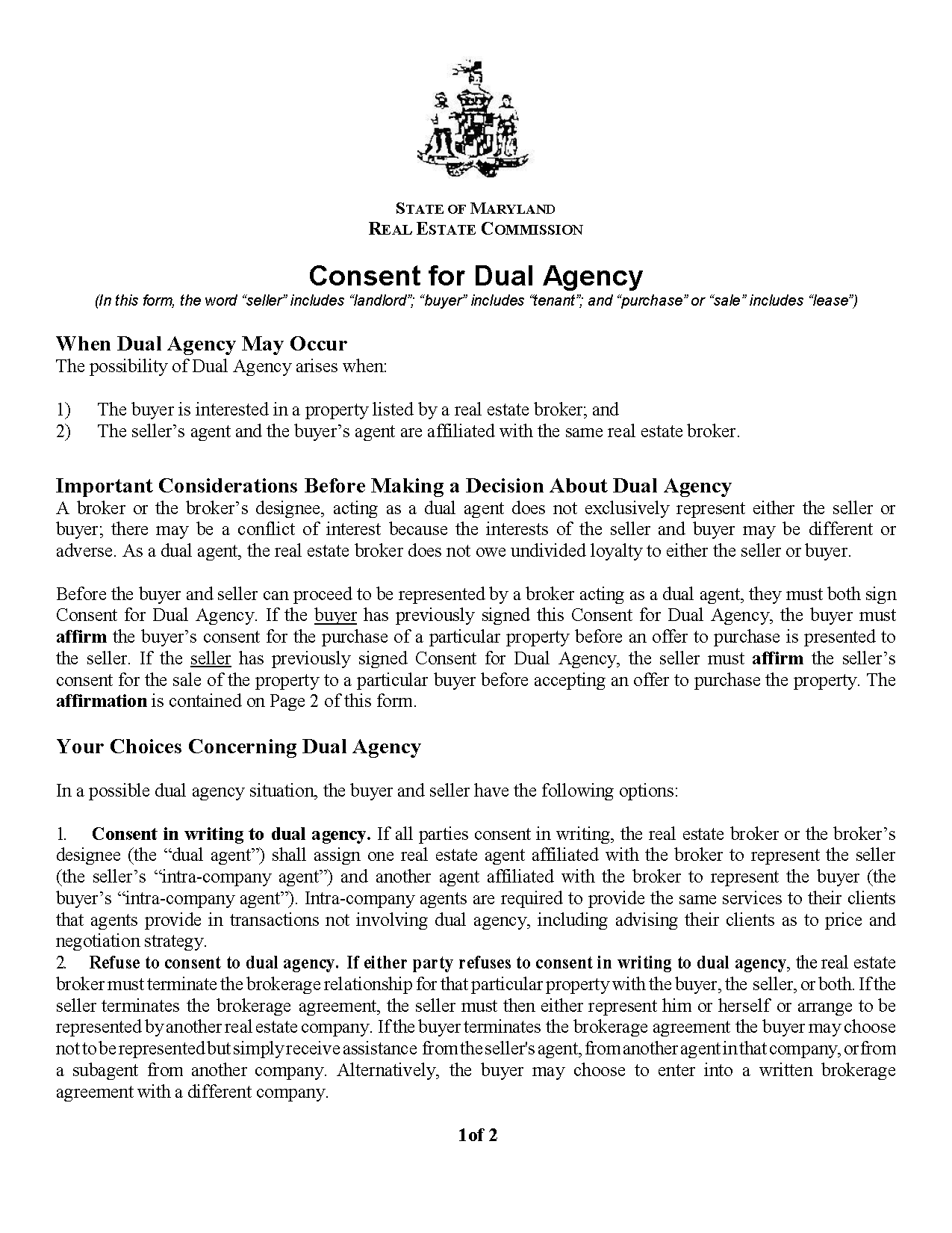 Free Maryland Real Estate Listing Agreement - PDF | Word