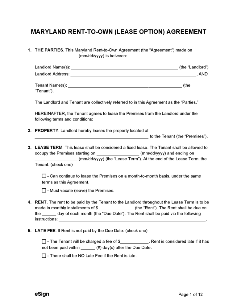 Free Maryland Rental Lease Agreement Templates (6) | PDF | Word