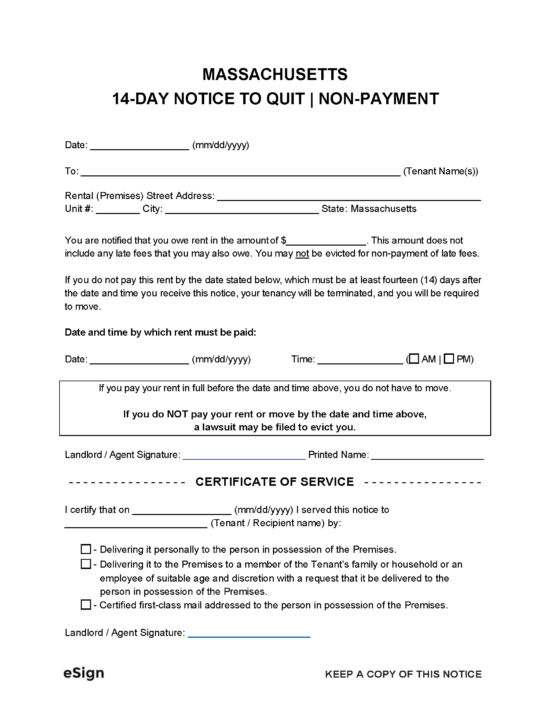 Free Massachusetts Eviction Notice Templates 5 PDF Word