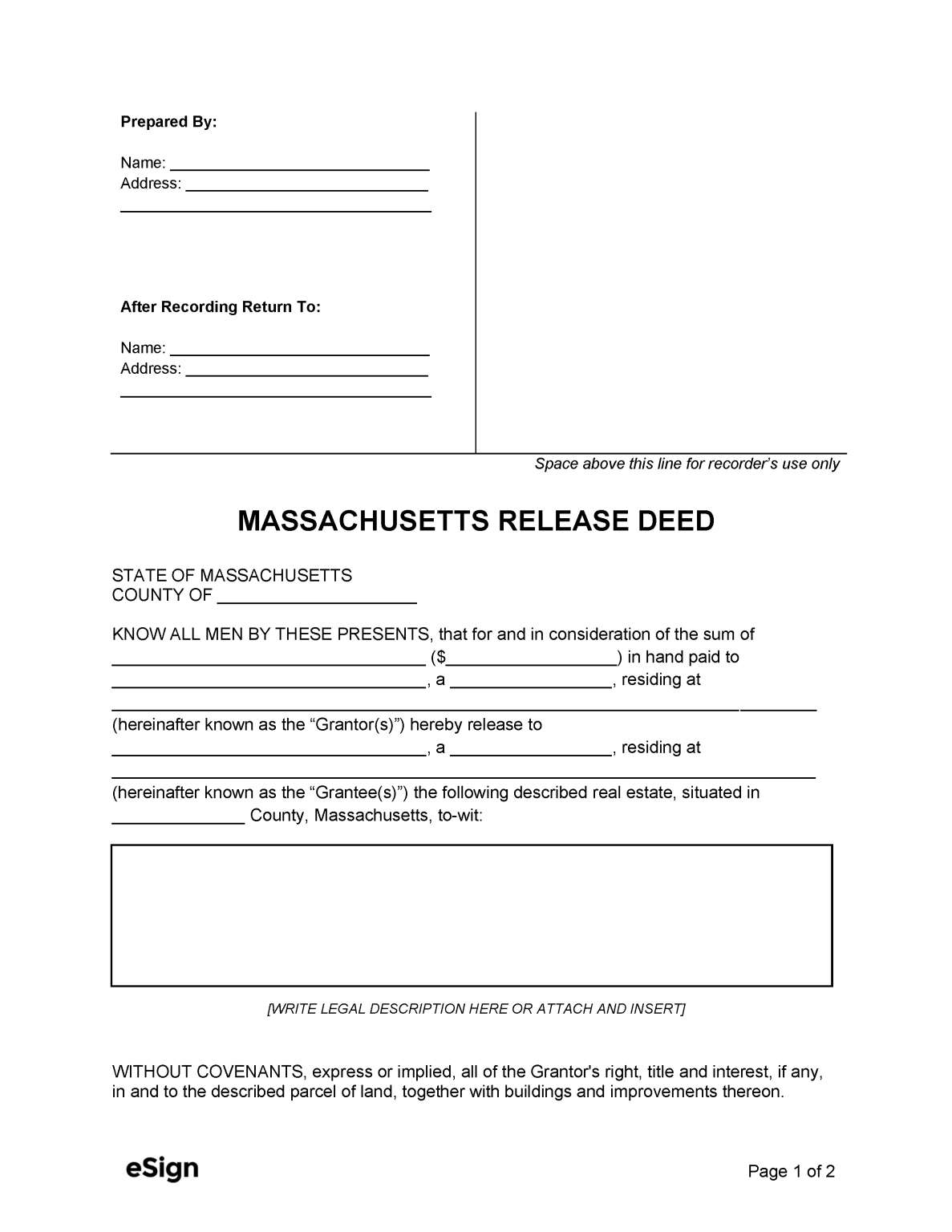 Free Massachusetts Release Deed Form | PDF | Word