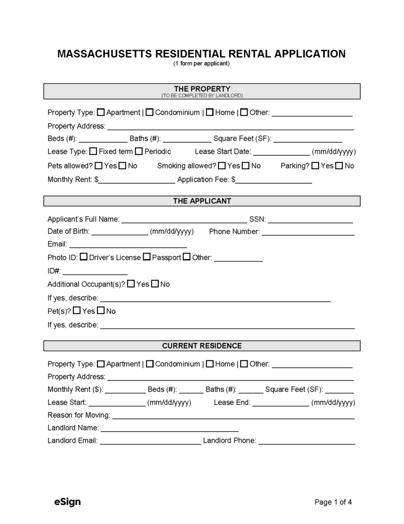 Free Massachusetts Rental Application Form | PDF | Word