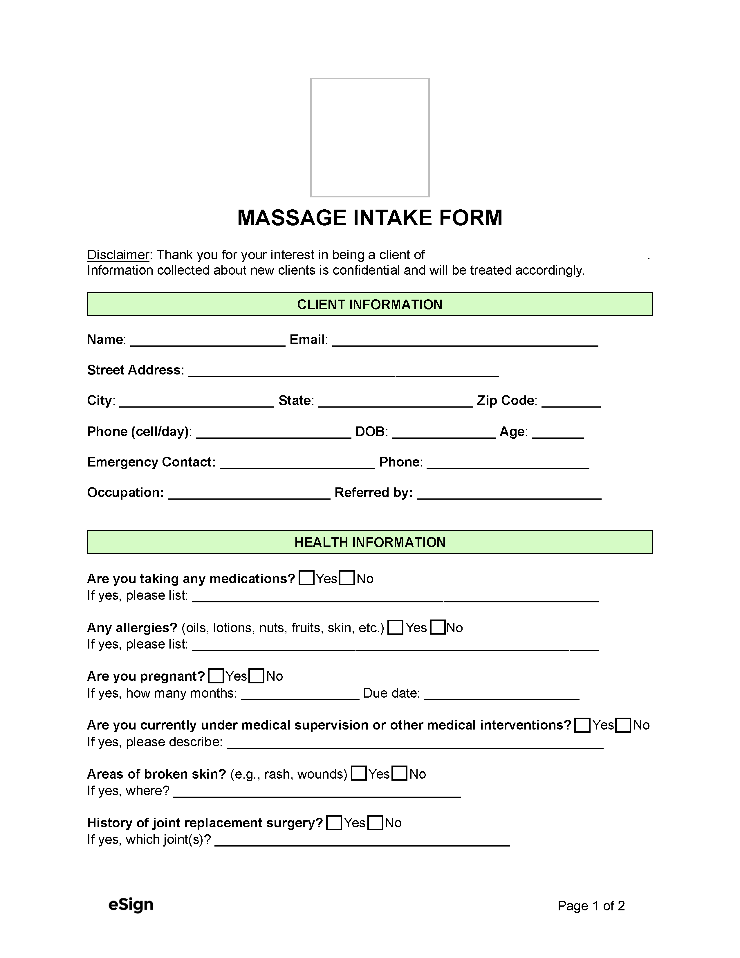 Free Massage Intake Form PDF Word Free Massage Intake Form PDF Word
