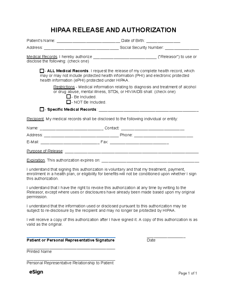 Free Medical Records Release Form HIPAA PDF Word Free Medical Records Release Form HIPAA PDF Word
