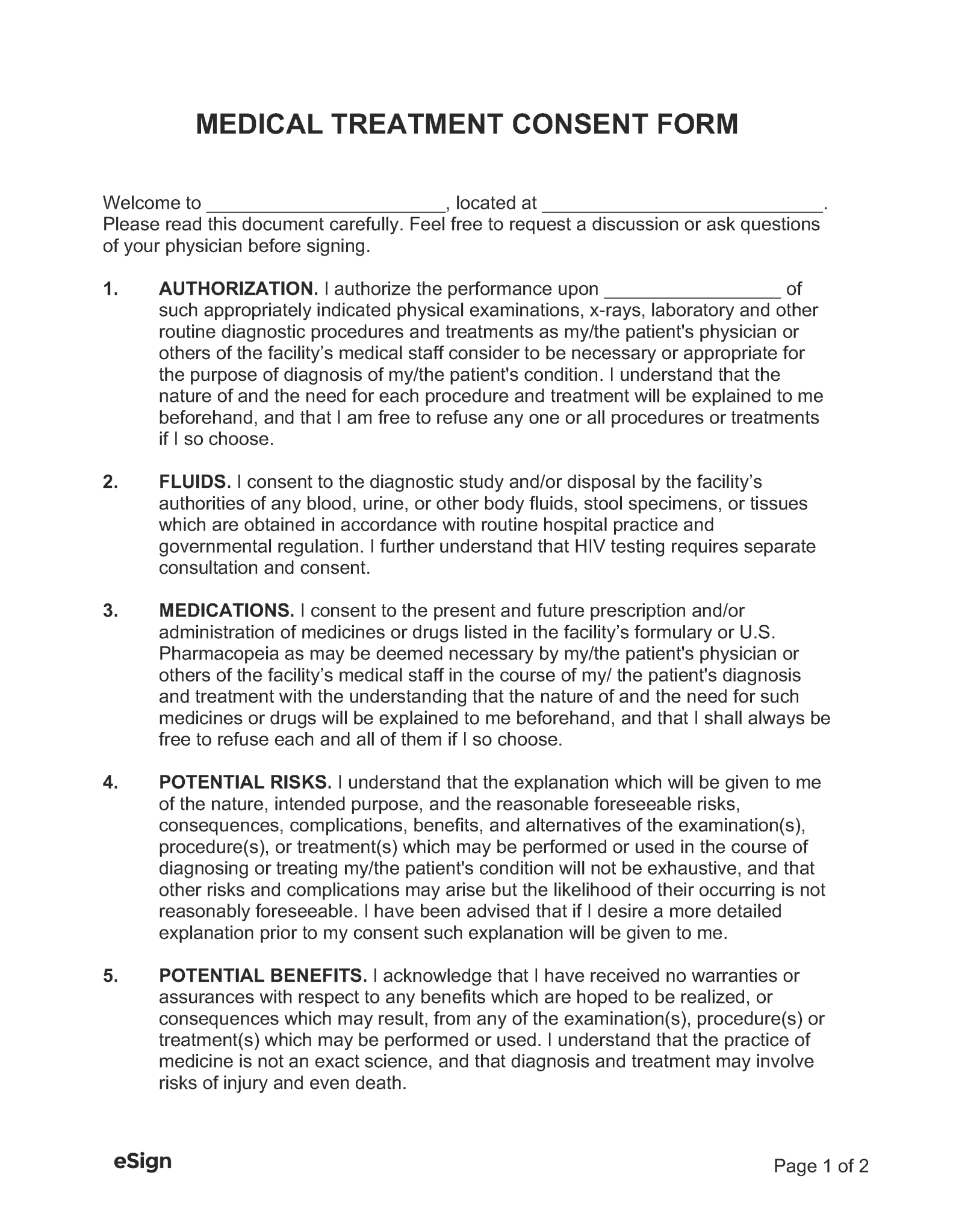 Free Consent for Medical Treatment Form | PDF | Word