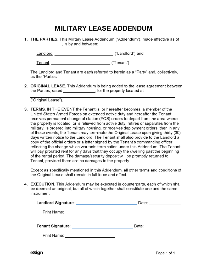 Free Military Clause Lease Addendum Form | PDF | Word