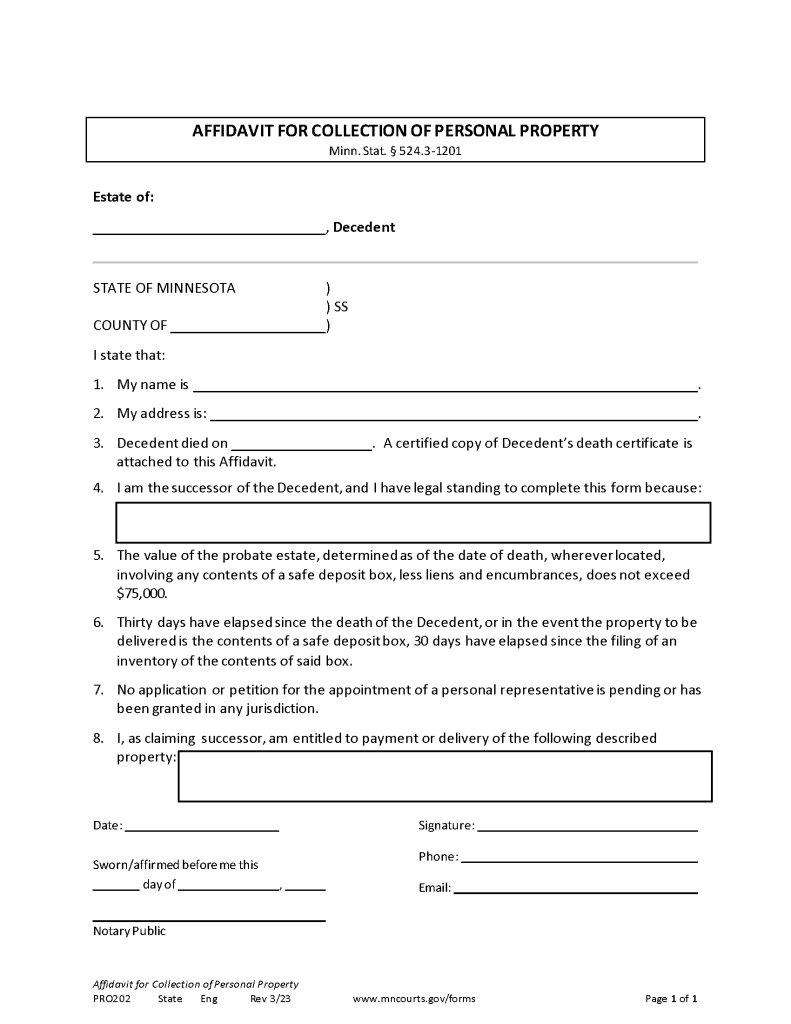 Free Minnesota Small Estate Affidavit Form | PDF