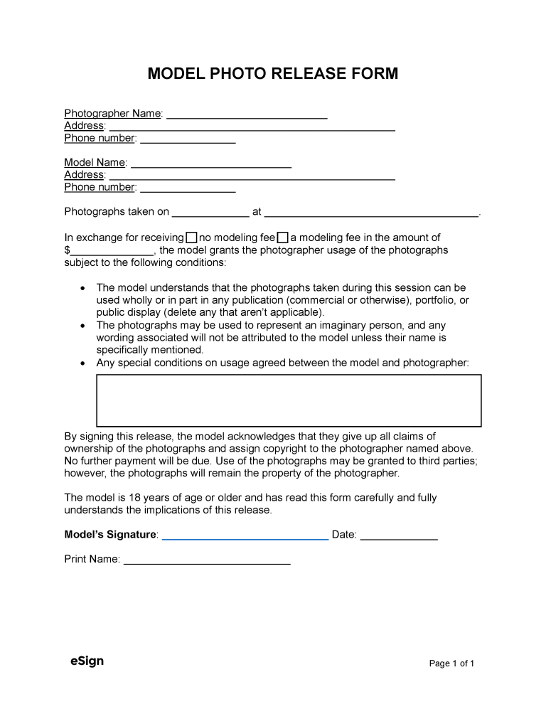 Free Model Release Form | PDF | Word