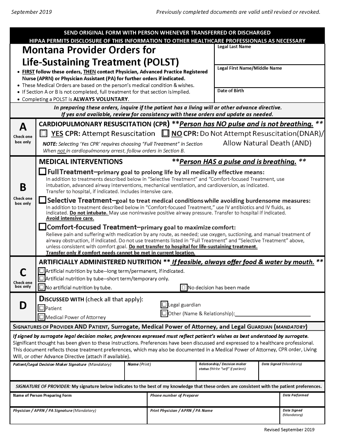Free Montana Do Not Resuscitate (DNR) Form | PDF