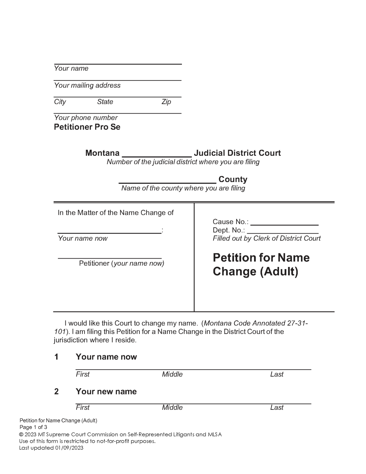 Free Montana Petition for Name Change | PDF | Word
