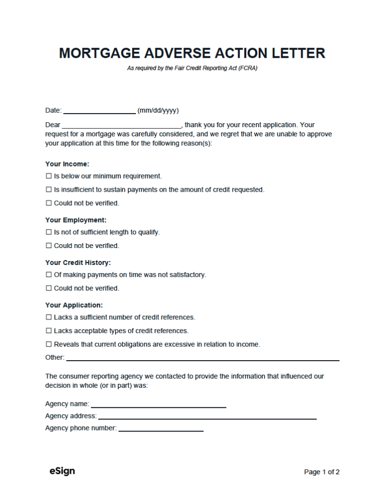 Free Adverse Action Letters | Fair Credit Reporting Act (FCRA) | PDF | Word