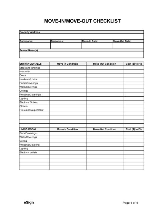 Free Move-in/Move-out Checklist Form | PDF | Word