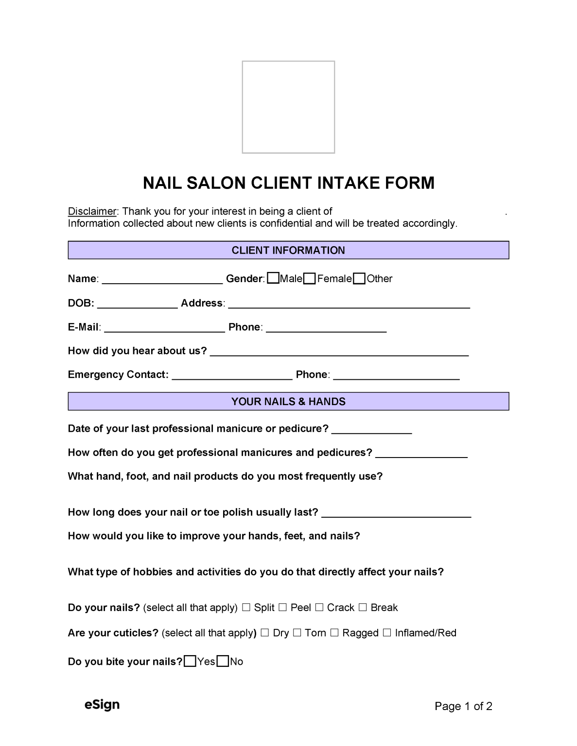 Free Salon Client Intake Form | PDF | Word