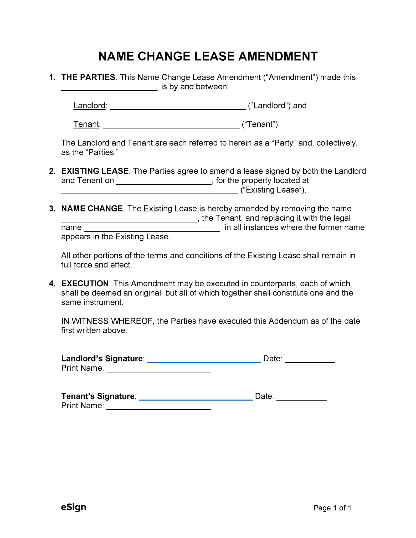 Free Name Change Lease Amendment Form | PDF | Word