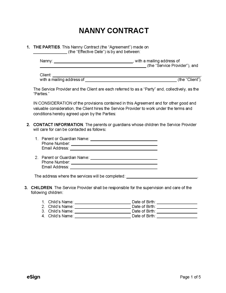 Free Nanny Contract Template | PDF | Word
