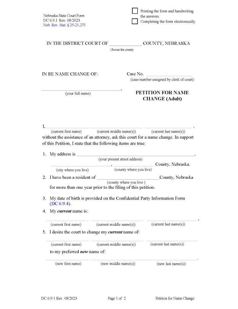 Free Nebraska Petition for Name Change | PDF