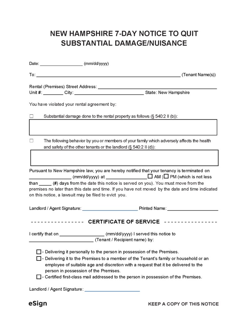 Free New Hampshire 7-Day Notice to Quit | Substantial Damage/Nuisance ...