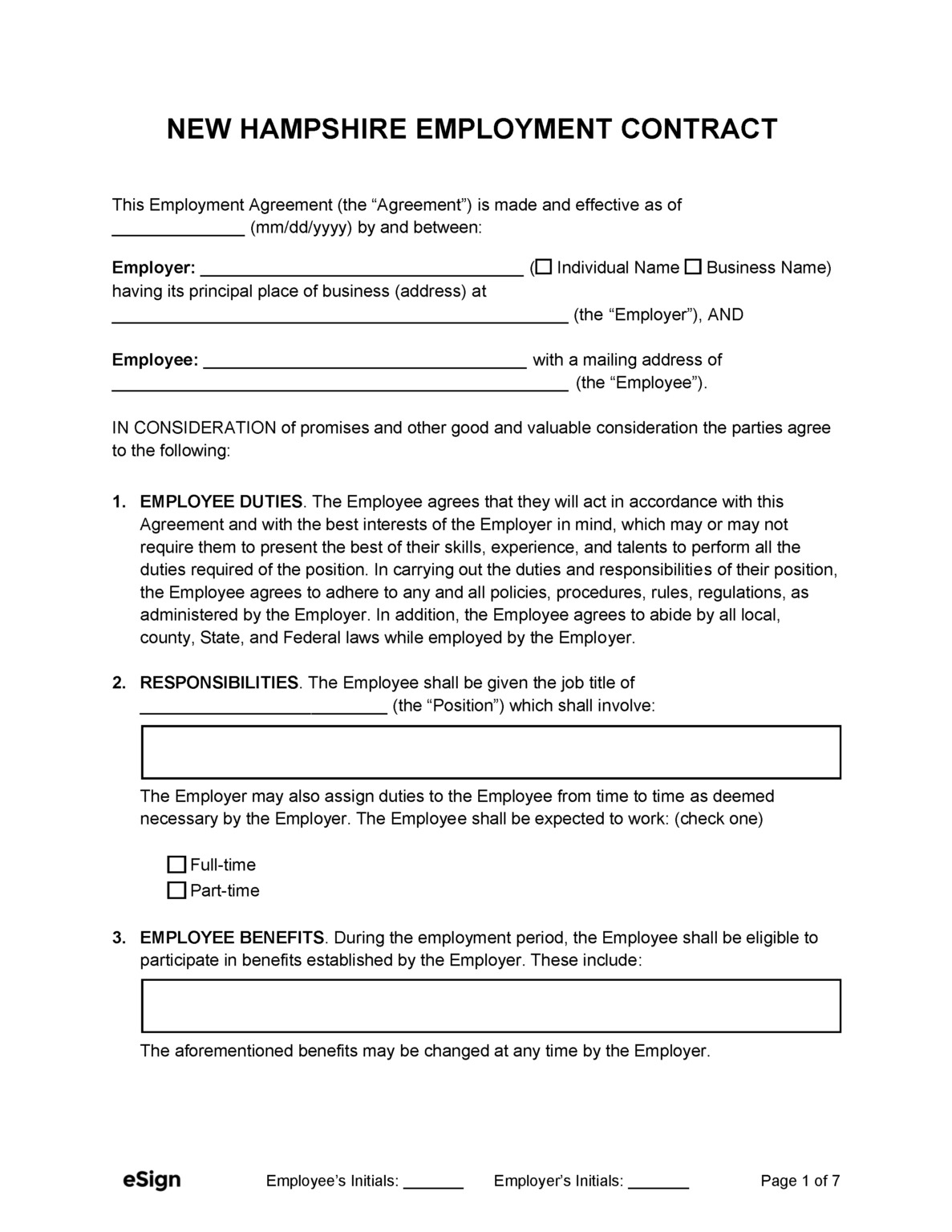 Free New Hampshire Employment Contract Templates | PDF | Word