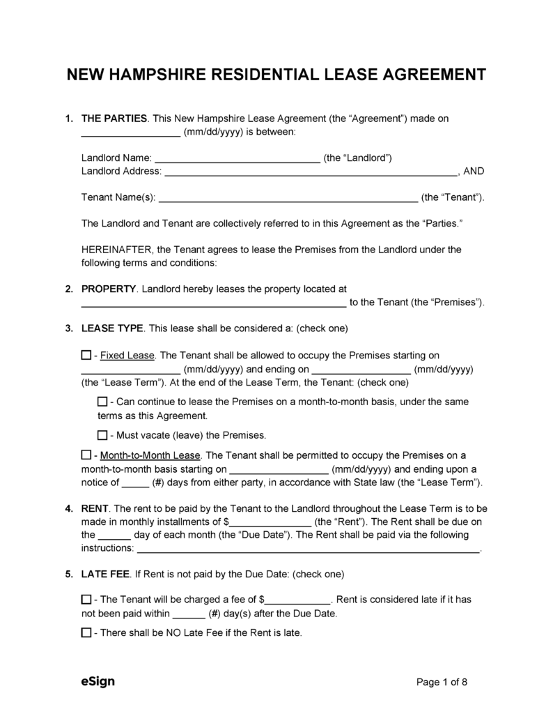 Free New Hampshire Rental Lease Agreement Templates (6) | PDF | Word