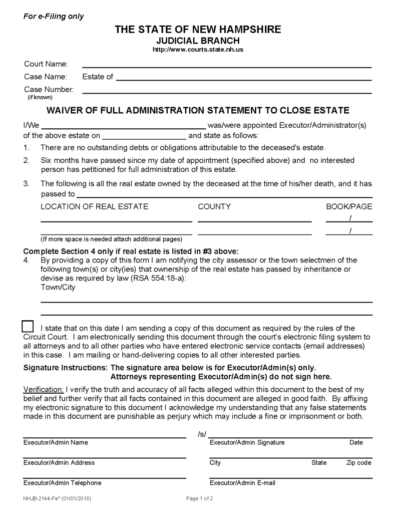 Free New Hampshire Small Estate Affidavit Form | PDF