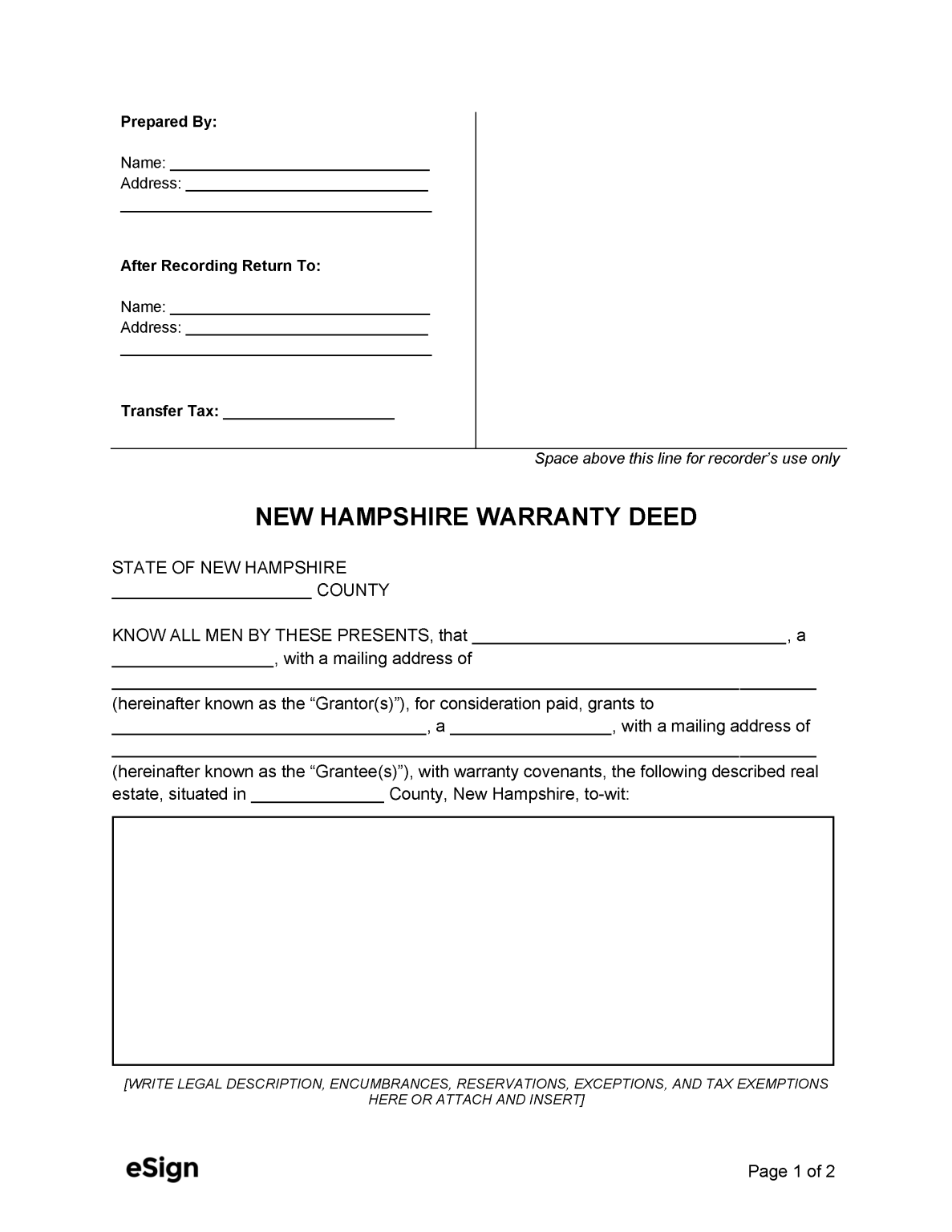 Free New Hampshire Release Deed Form | PDF | Word