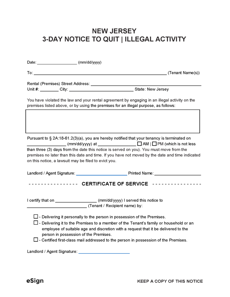 Free New Jersey Eviction Notice Templates (8) | PDF | Word