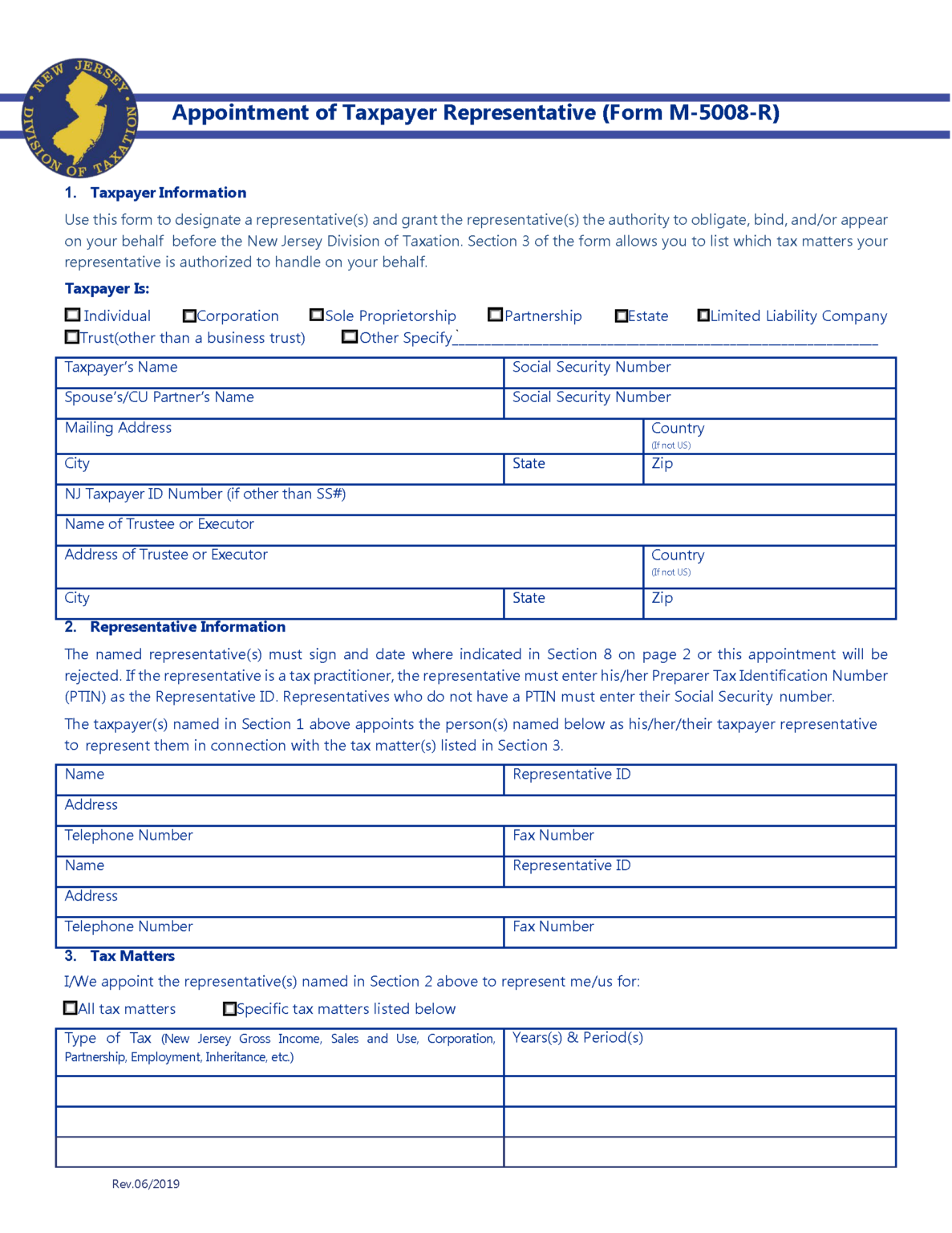 Free New Jersey Tax Power of Attorney (Form M-5008-R) | PDF