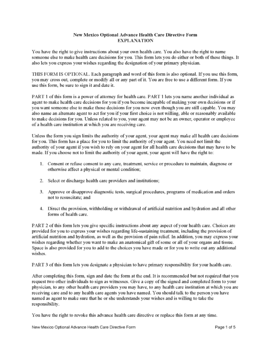 Free New Mexico Do Not Resuscitate (DNR) Form | PDF