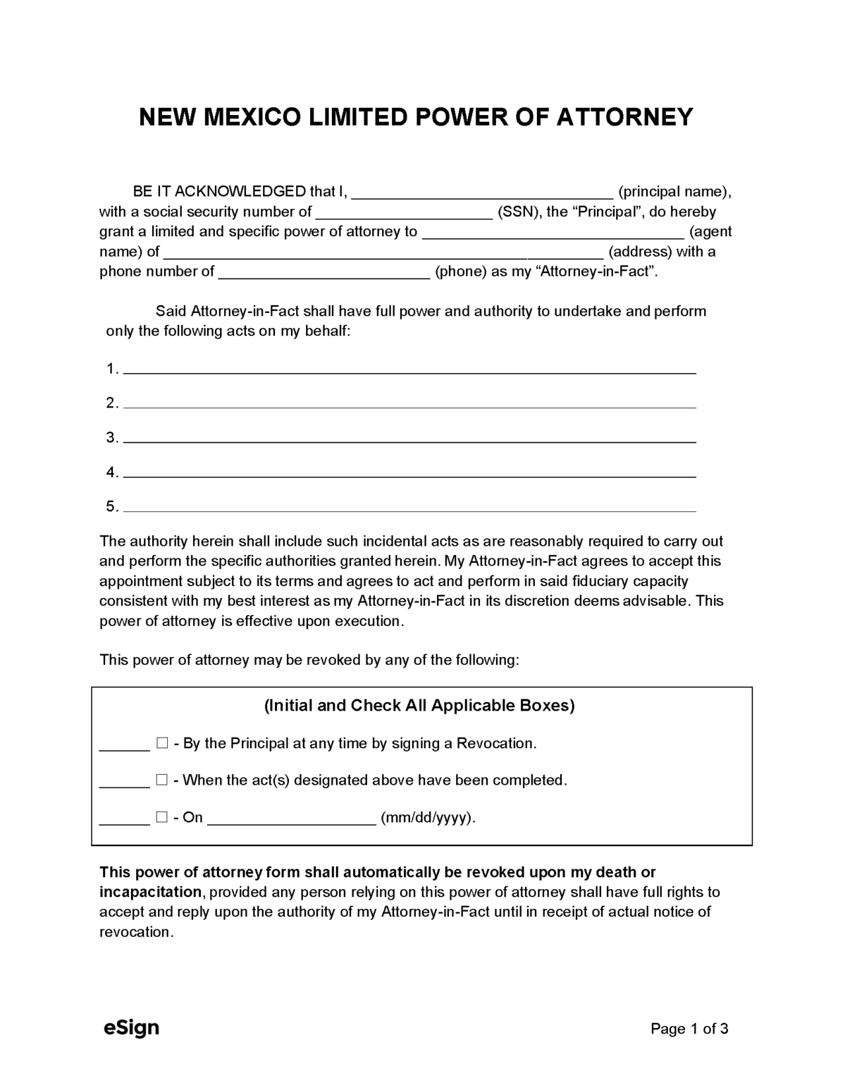 Free New Mexico Power Of Attorney Forms PDF