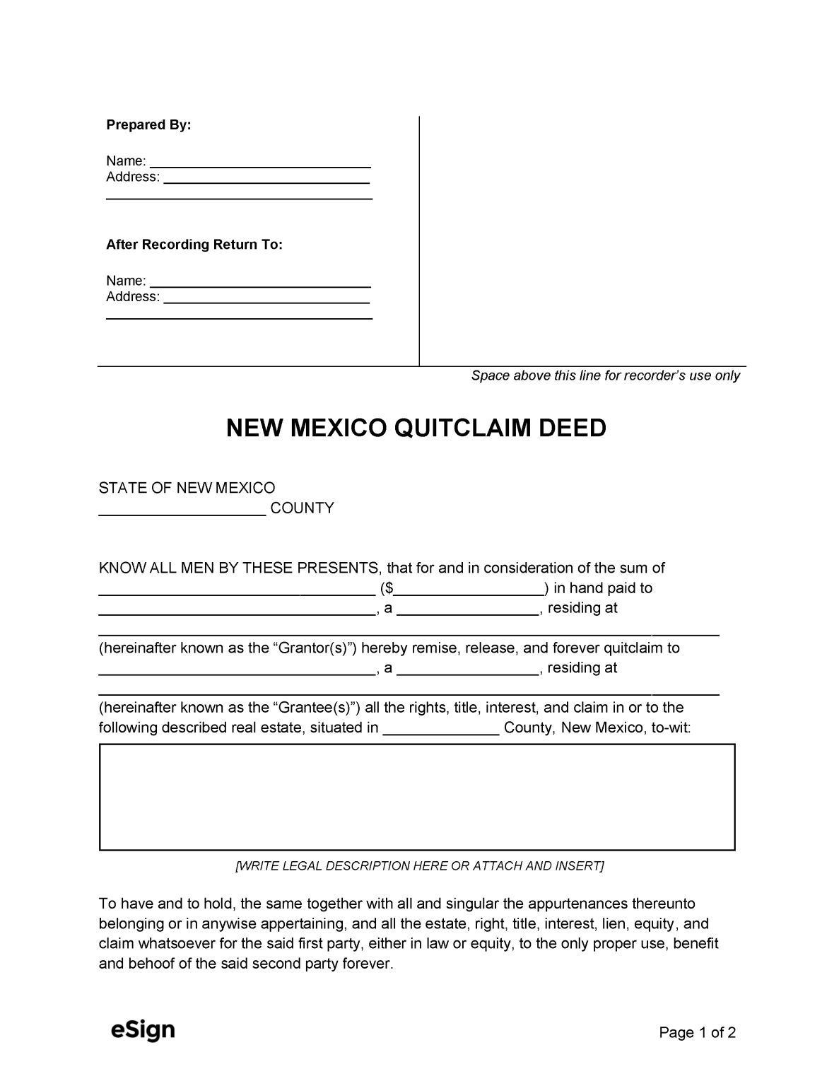 Free New Mexico Quitclaim Deed Form | PDF | Word