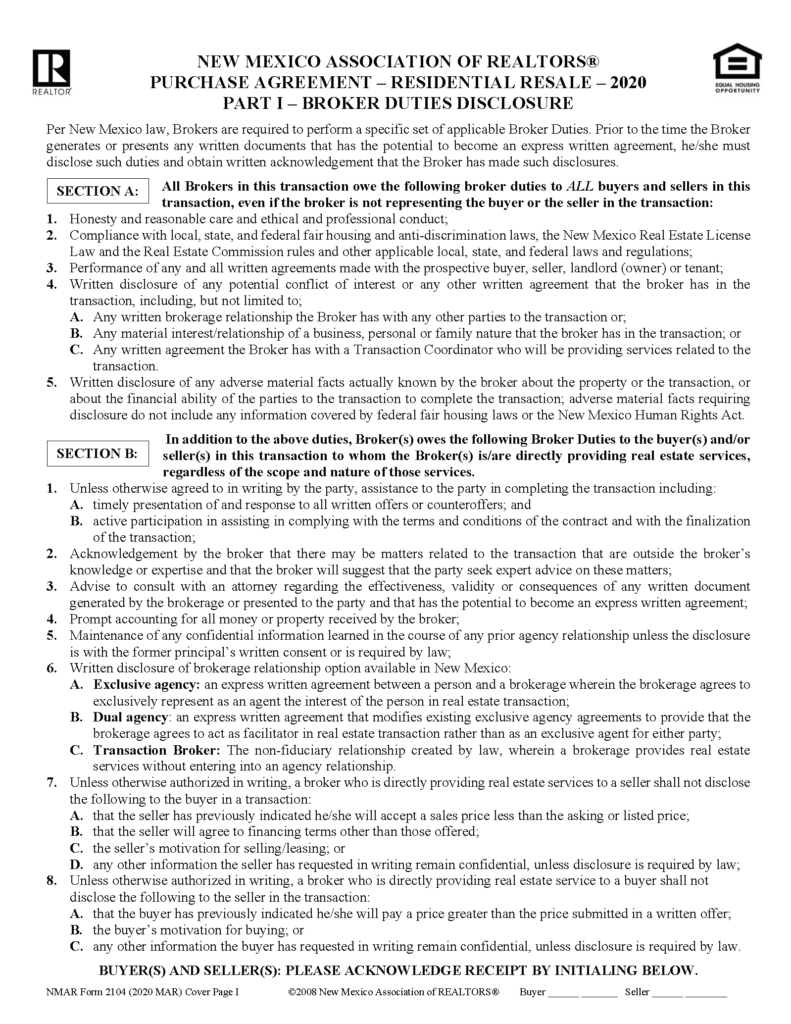 Free New Mexico Residential Purchase and Sale Agreement | PDF | Word