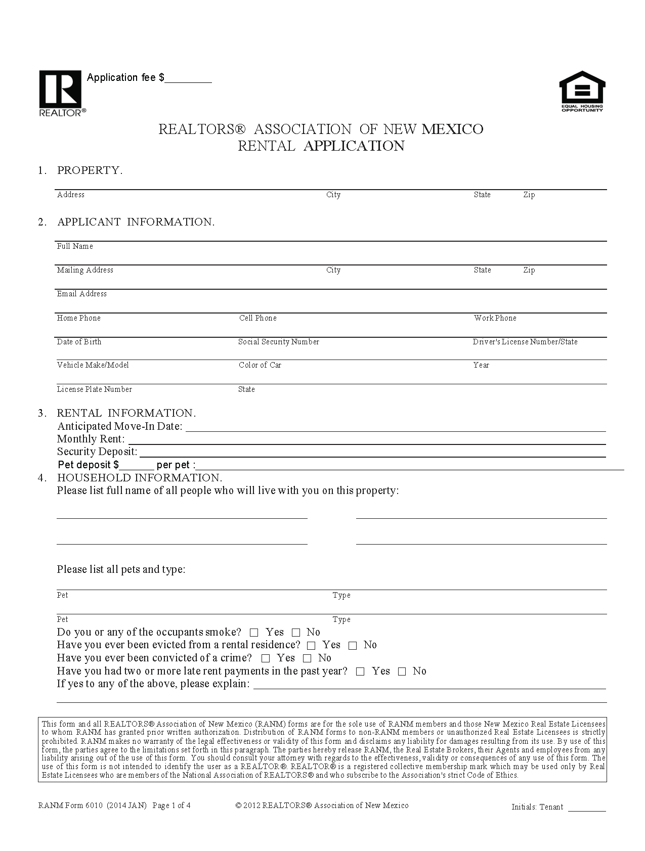 Free New Mexico Rental Application | PDF | Word