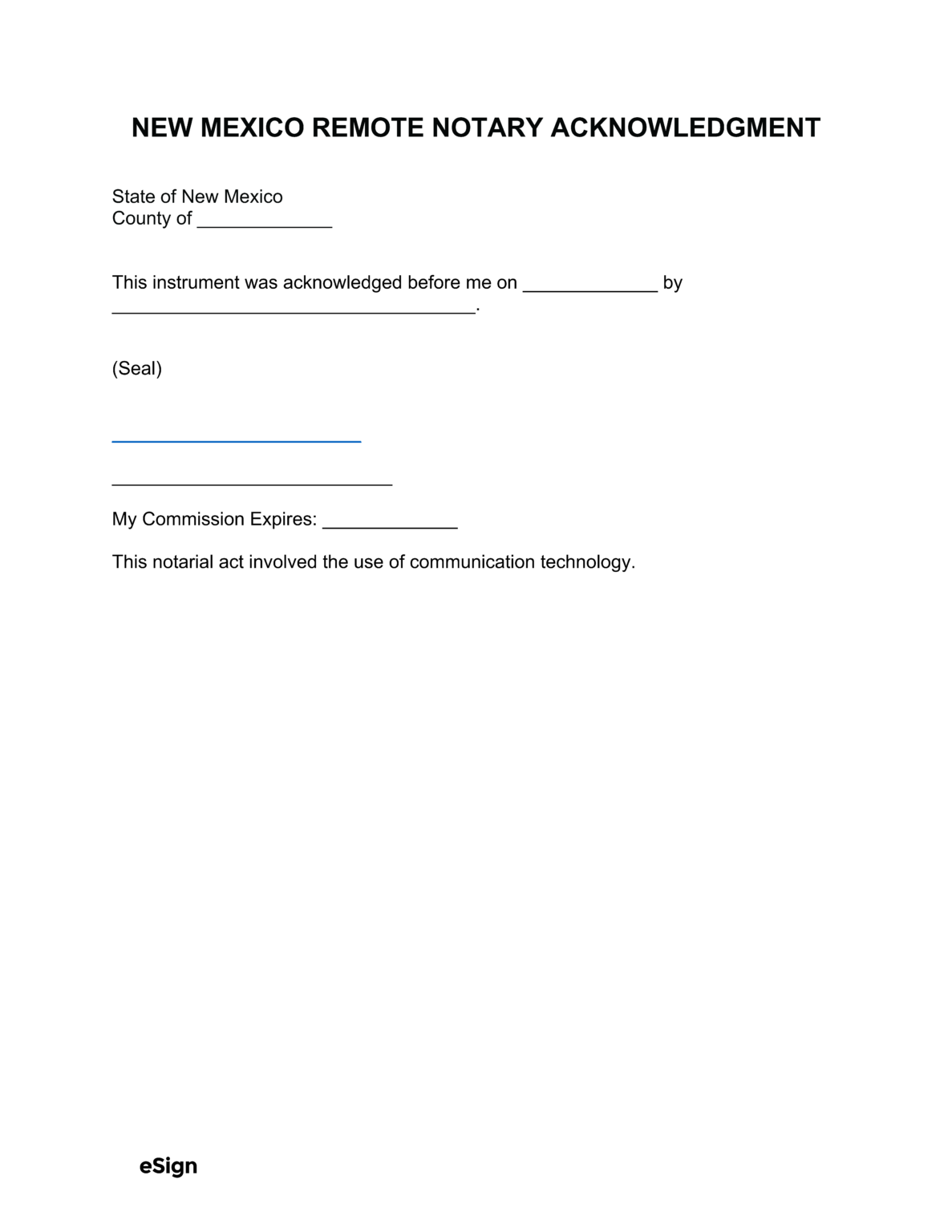 Free New Mexico Notary Acknowledgment Form | PDF | Word