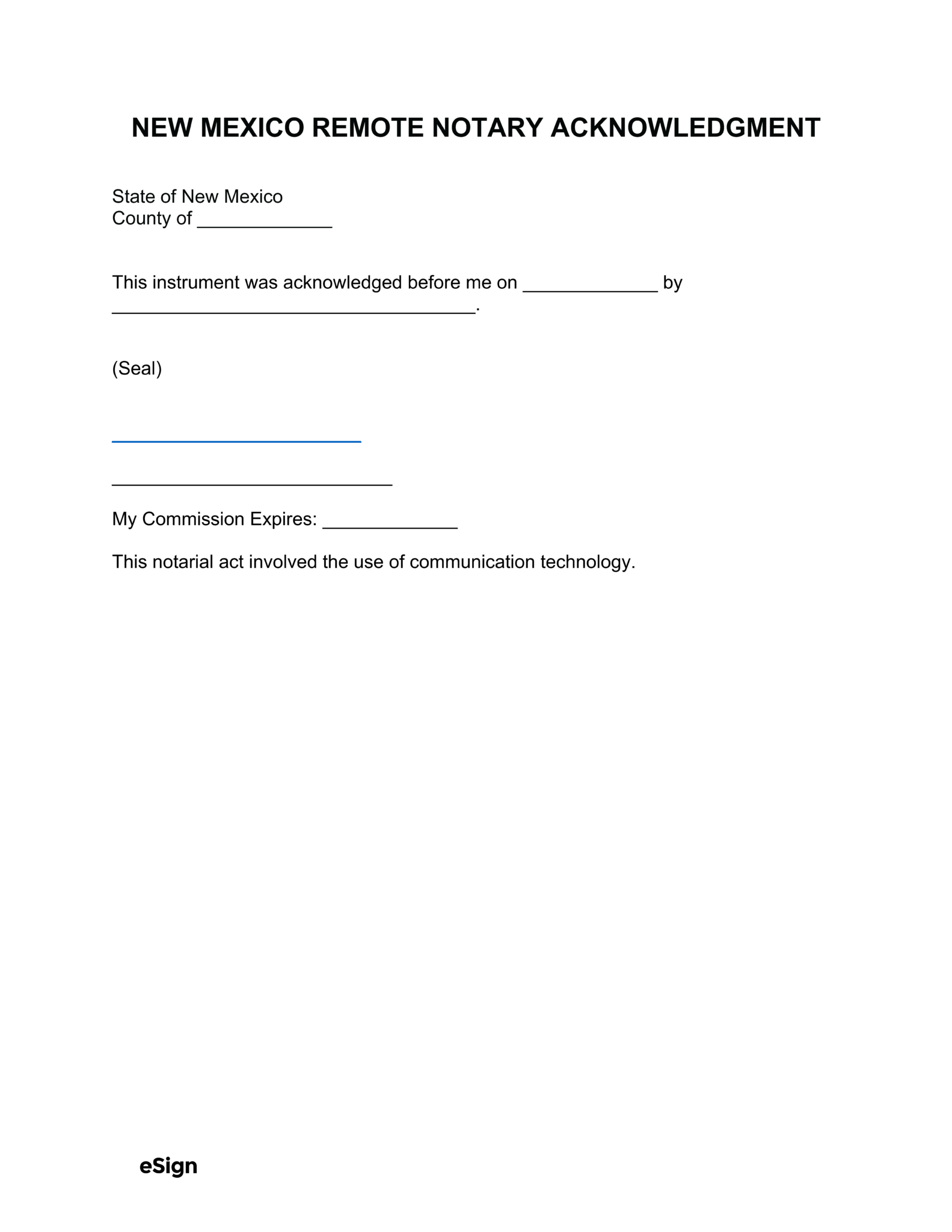 Free New Mexico Notary Acknowledgment Form | PDF | Word