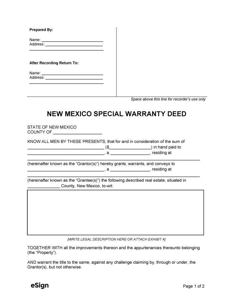 Free New Mexico Warranty Deed Form | PDF | Word